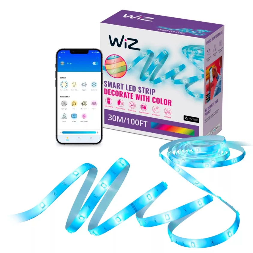 Taśma LED 22W RGB 20m Inteligentna SMART WiFi Bluetooth Aplikacja WiZ ...