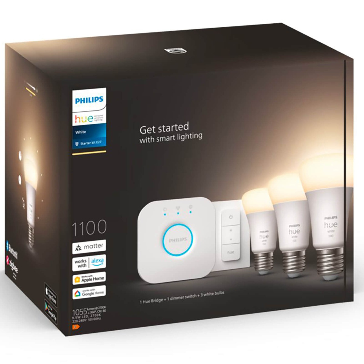 3PAK Żarówka LED E27 A60 9,5W 2700K Ciepła PHILIPS HUE White Bluetooth Zigbee + Mostek Hue ...